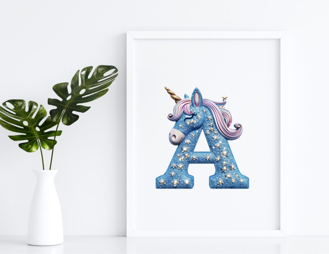Blue Glitter Unicorn Alphabet Clipart, Unicorn Letters, Transparent ...