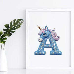 Blue Glitter Unicorn Alphabet Clipart, Unicorn Letters, Transparent ...