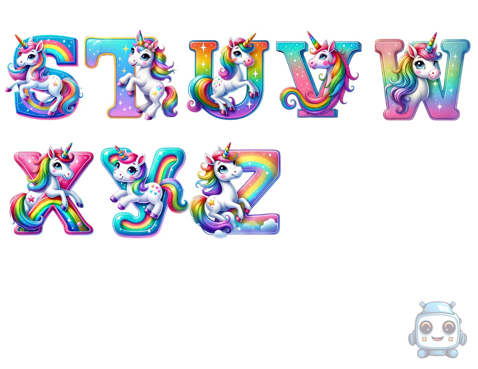 Magical Unicorn Alphabet Clipart | Rainbow Letters | Cute Unicorns ...