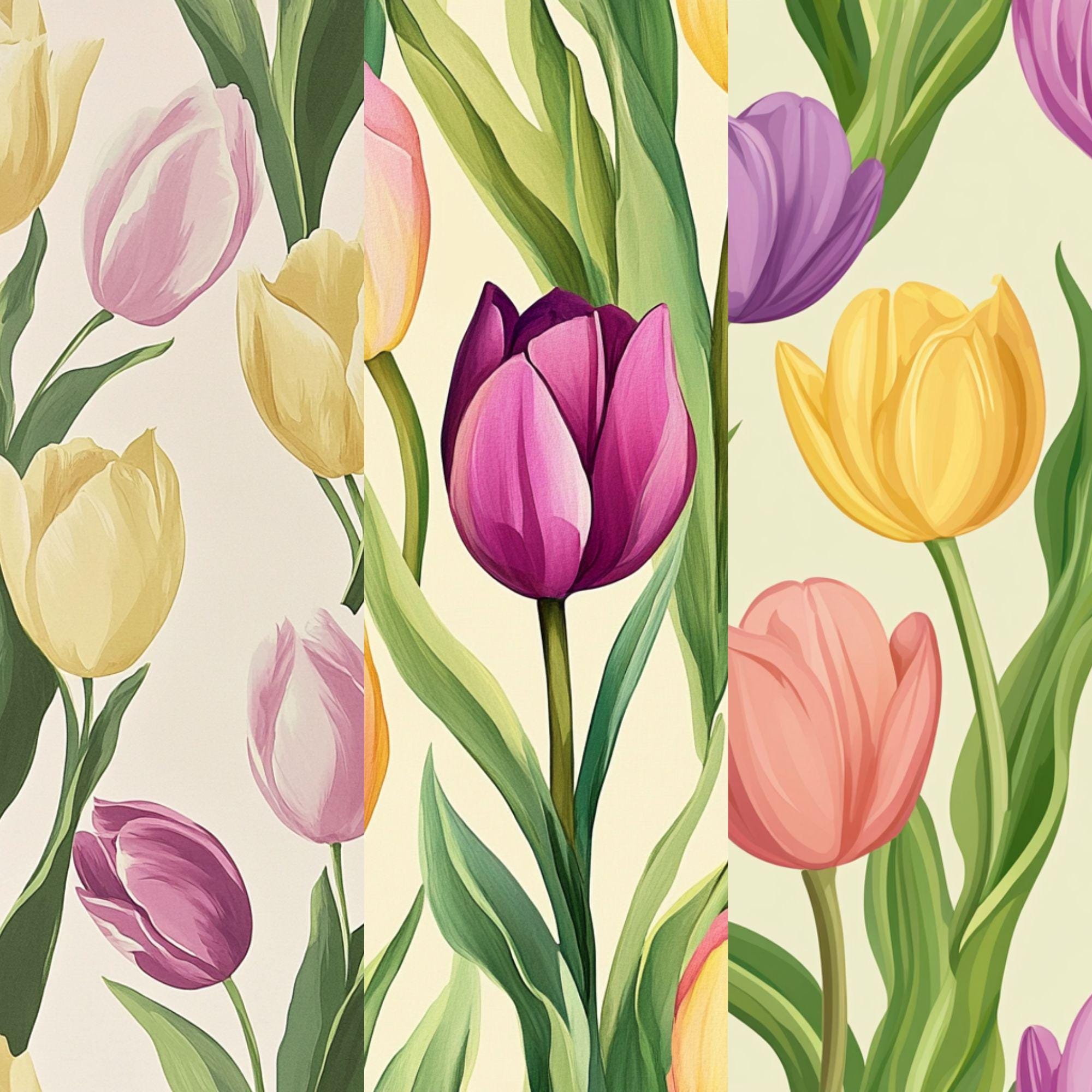 Colorful Tulip Digital Paper Bundle - Spring Floral Backgrounds ...
