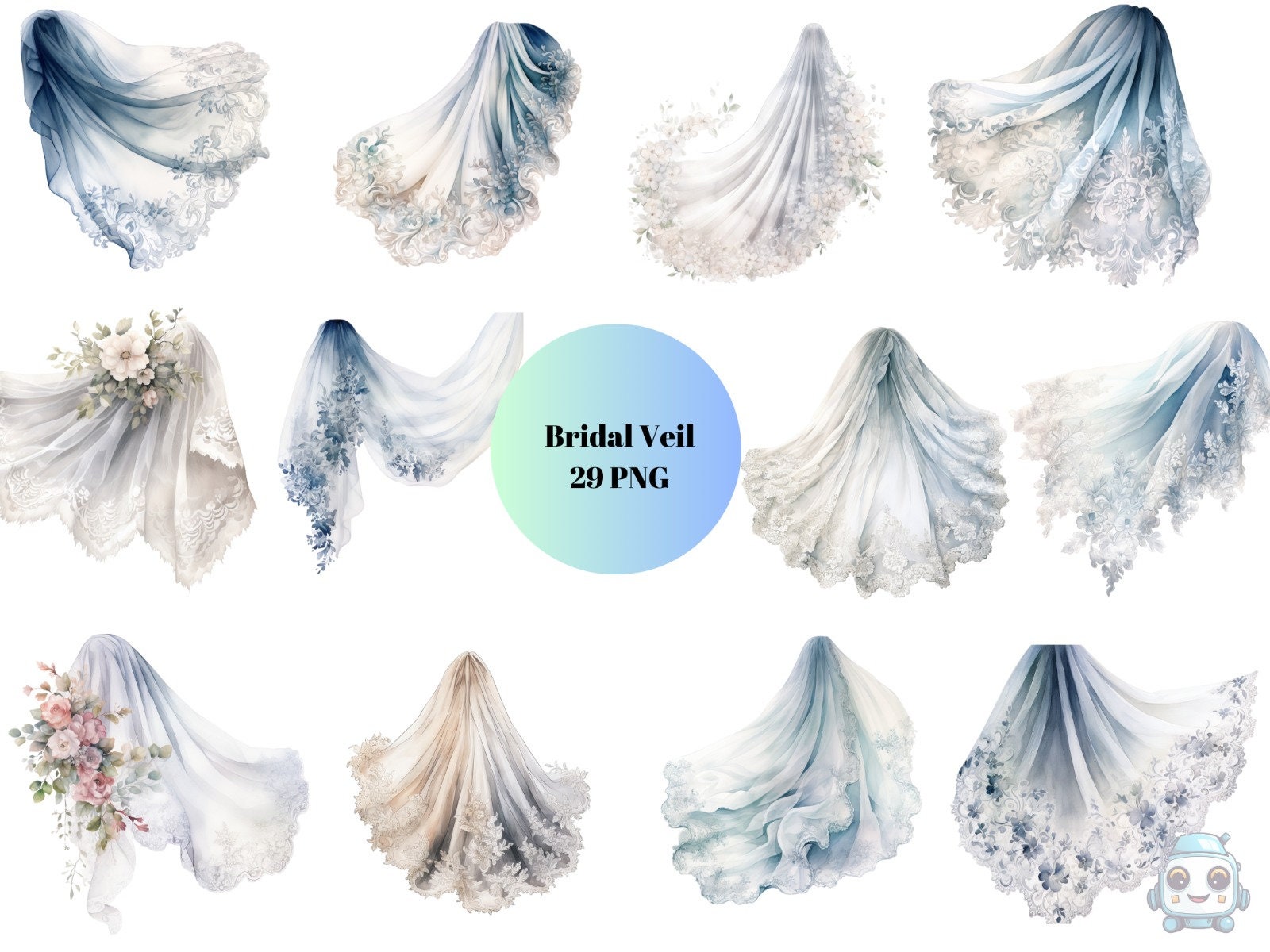 29 Bridal Veil Watercolor Clipart, Wedding Clipart, PNG Individual ...