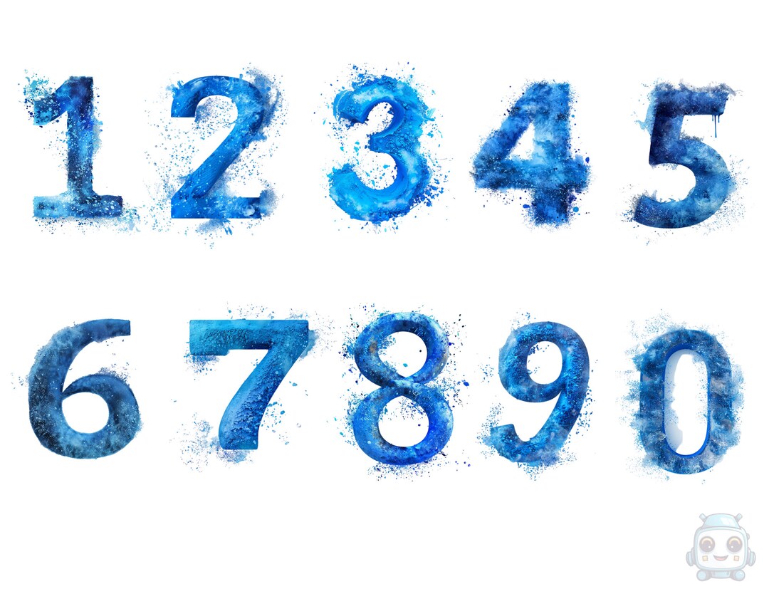 Watercolor Blue Dust Numbers Clipart, PNG Individual Images on ...
