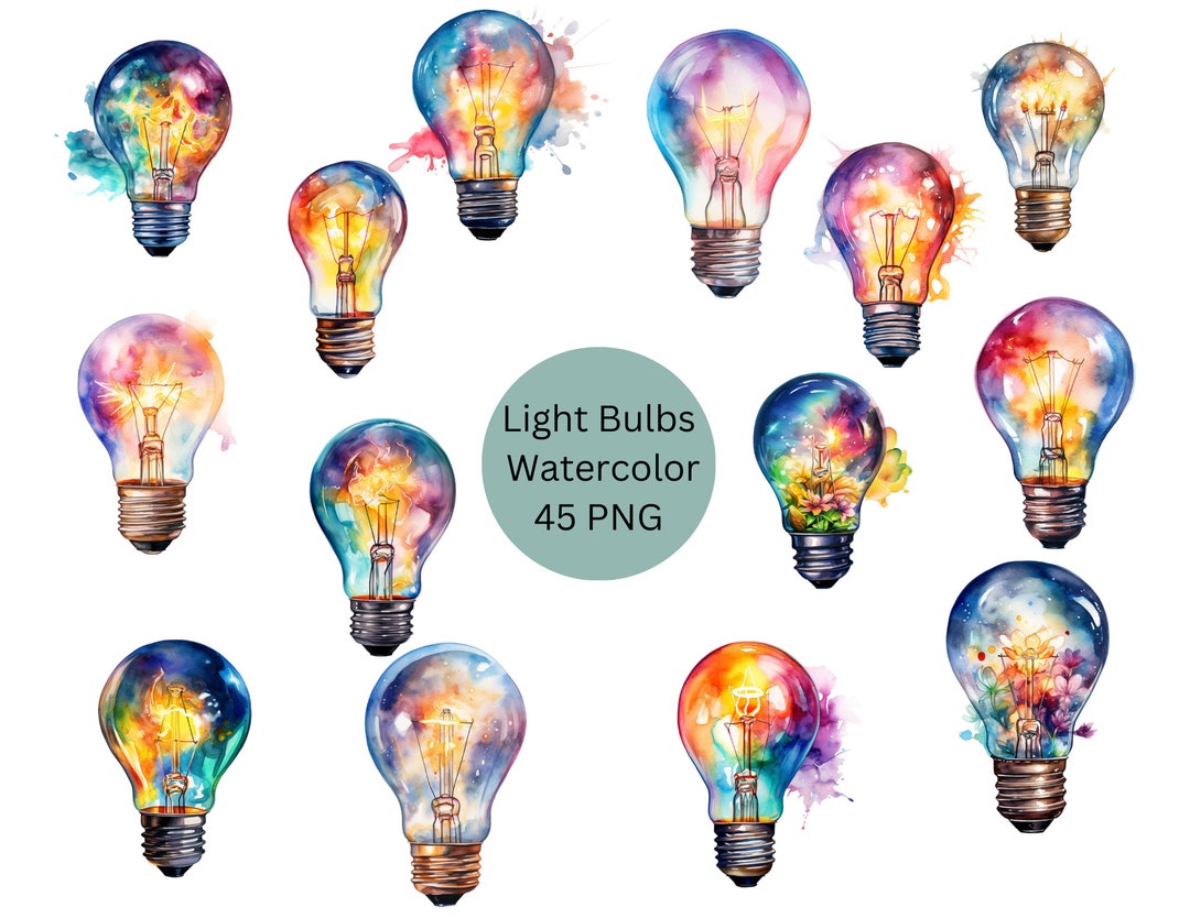 Watercolor Light Bulbs Clipart, PNG Digital Files on Transparent ...