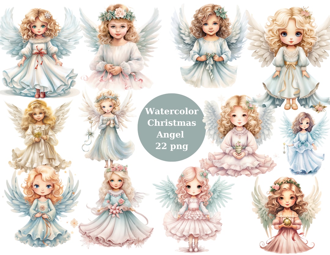 Watercolor Christmas Angel, Clipart, PNG Digital Files on Transparent ...