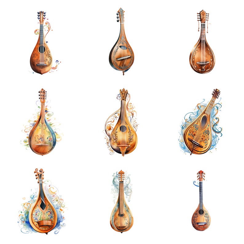 30 Arabic Ouds Watercolor Clipart, Instruments Clipart, PNG Individual ...