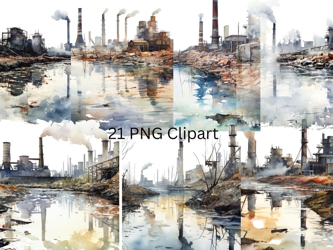 21 Polluted Waters Watercolor Clipart, PNG Individual Images on ...