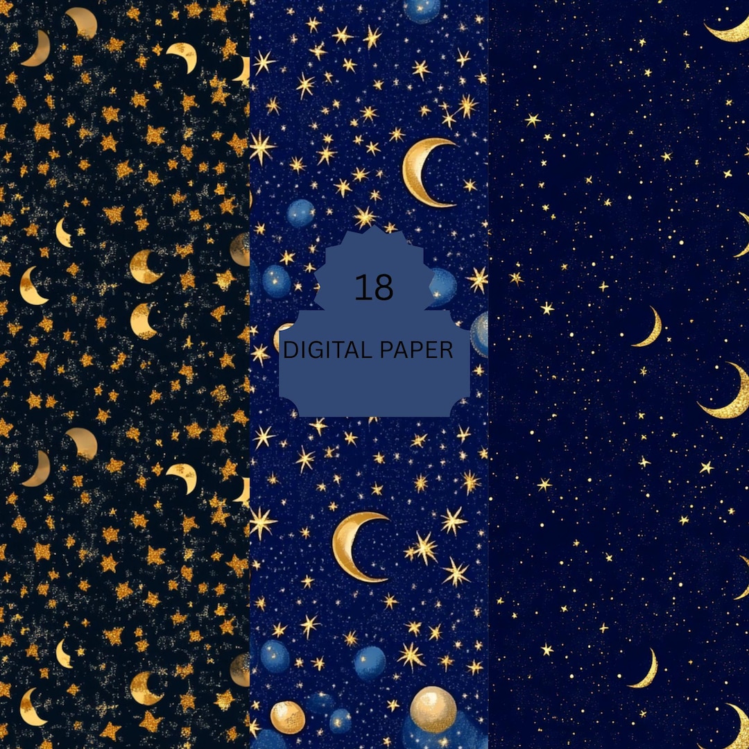 Celestial Digital Paper Pack – 18 Moon and Stars Night Sky Backgrounds ...