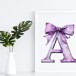 Watercolor Purple Bow Alphabet, Bow Letter Instant Download for ...