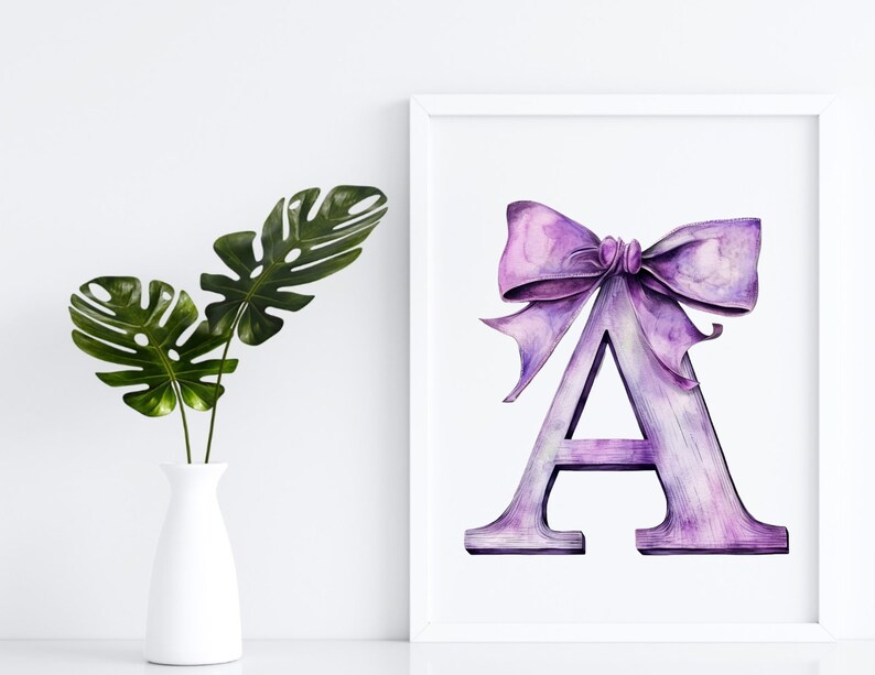 Watercolor Purple Bow Alphabet, Bow Letter Instant Download for ...