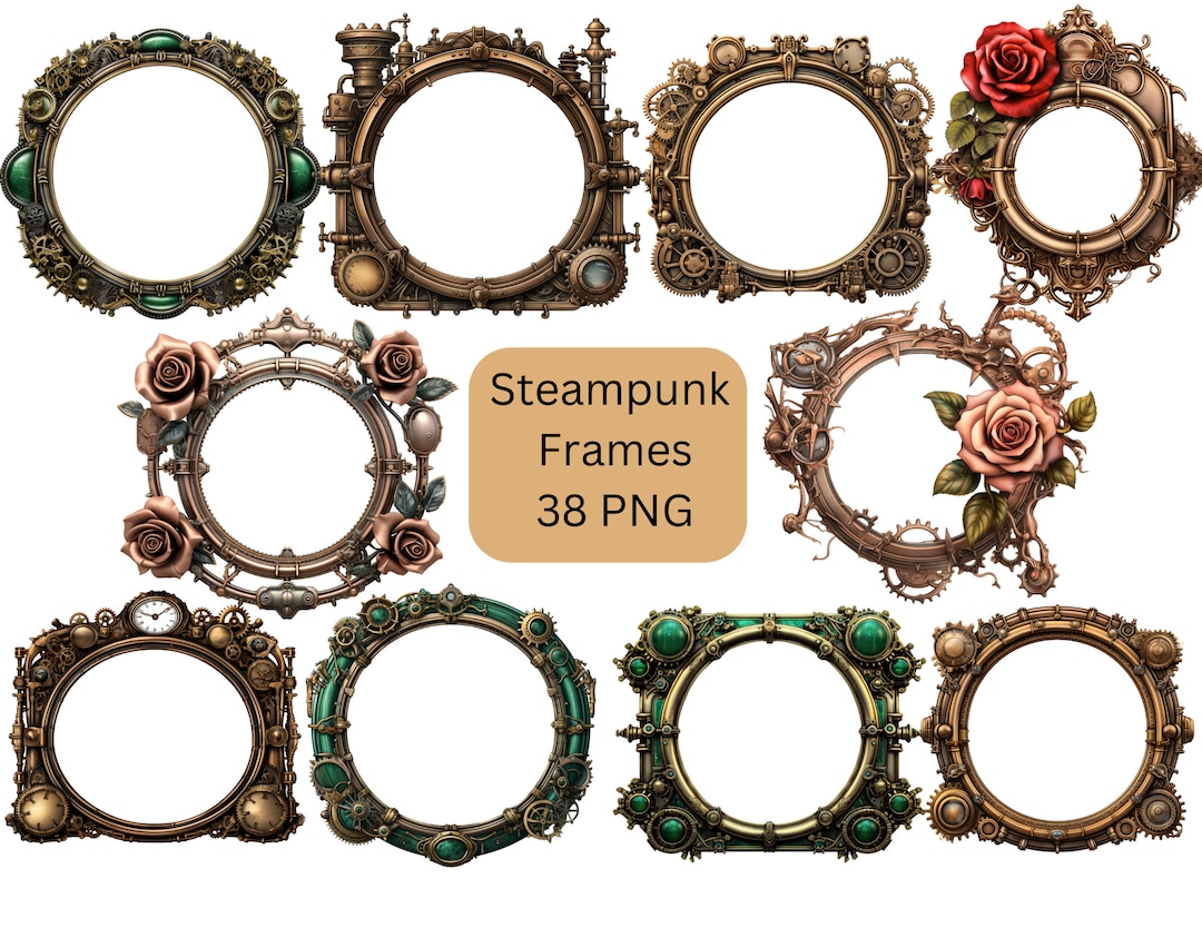 Watercolor Steampunk Frames Clipart, Collage Sheet PNG, Digital Files ...