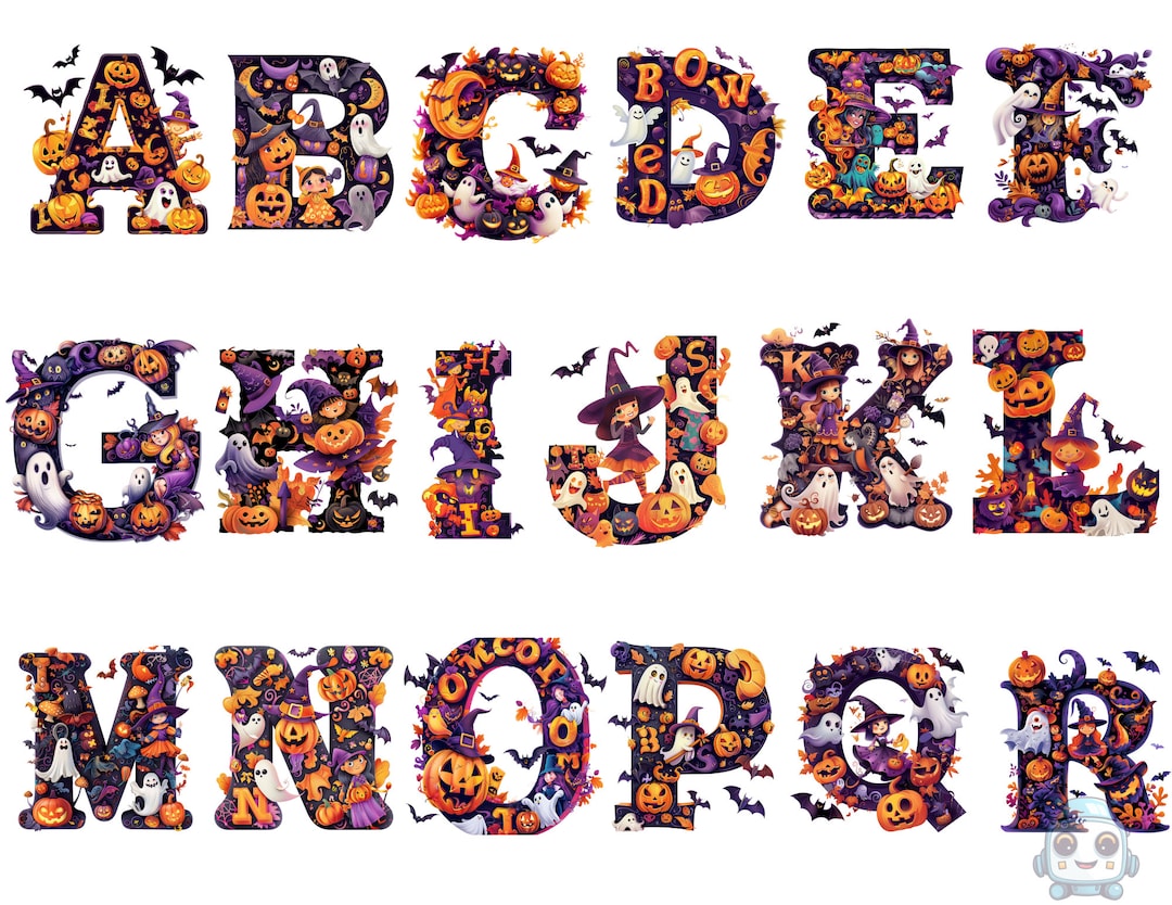 Halloween Kids Alphabet Watercolor Clipart, Halloween Clipart, PNG ...