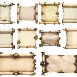 Watercolor 34 Medieval Scroll Clipart, PNG Individual Images on ...