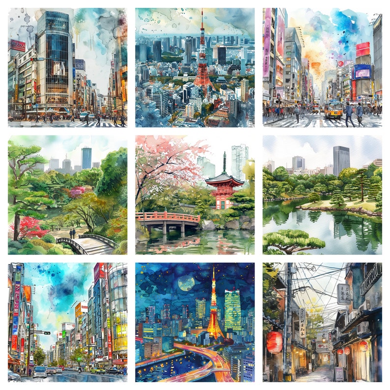 Watercolor Tokyo Clipart, Beautiful Japan PNG Individual Images on ...