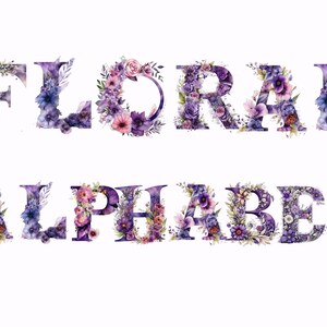 Watercolor Floral Violet Alphabet Clipart , Floral Alphabet ...