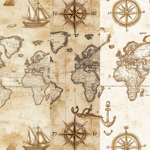 Vintage Map Digital Paper – 18 Nautical Backgrounds With Old World Maps ...