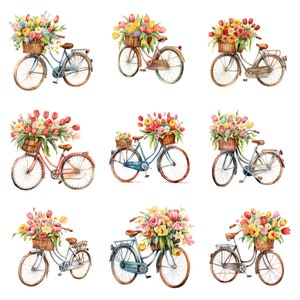 20 Floral Bicycles Watercolor Clipart, Floral Clipart, PNG Individual ...