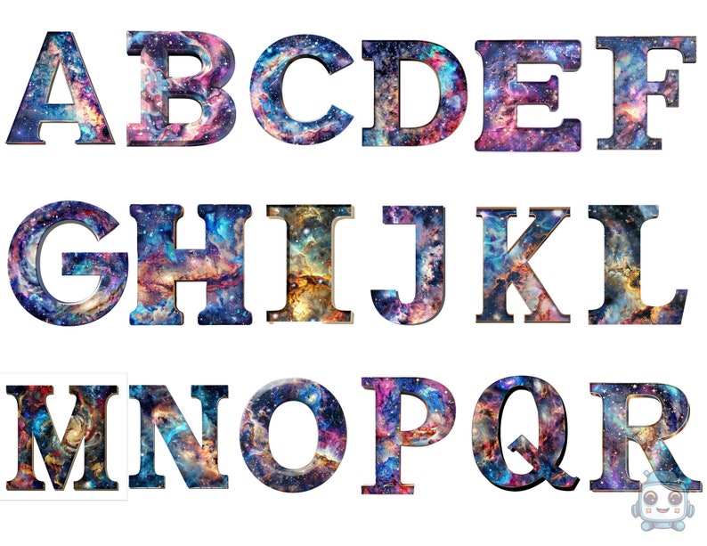 Watercolor Milky Way Alphabet Clipart, Universe, PNG Individual Images ...