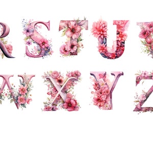 Watercolor Floral Pink Alphabet Clipart , Floral Alphabet, Transparent ...