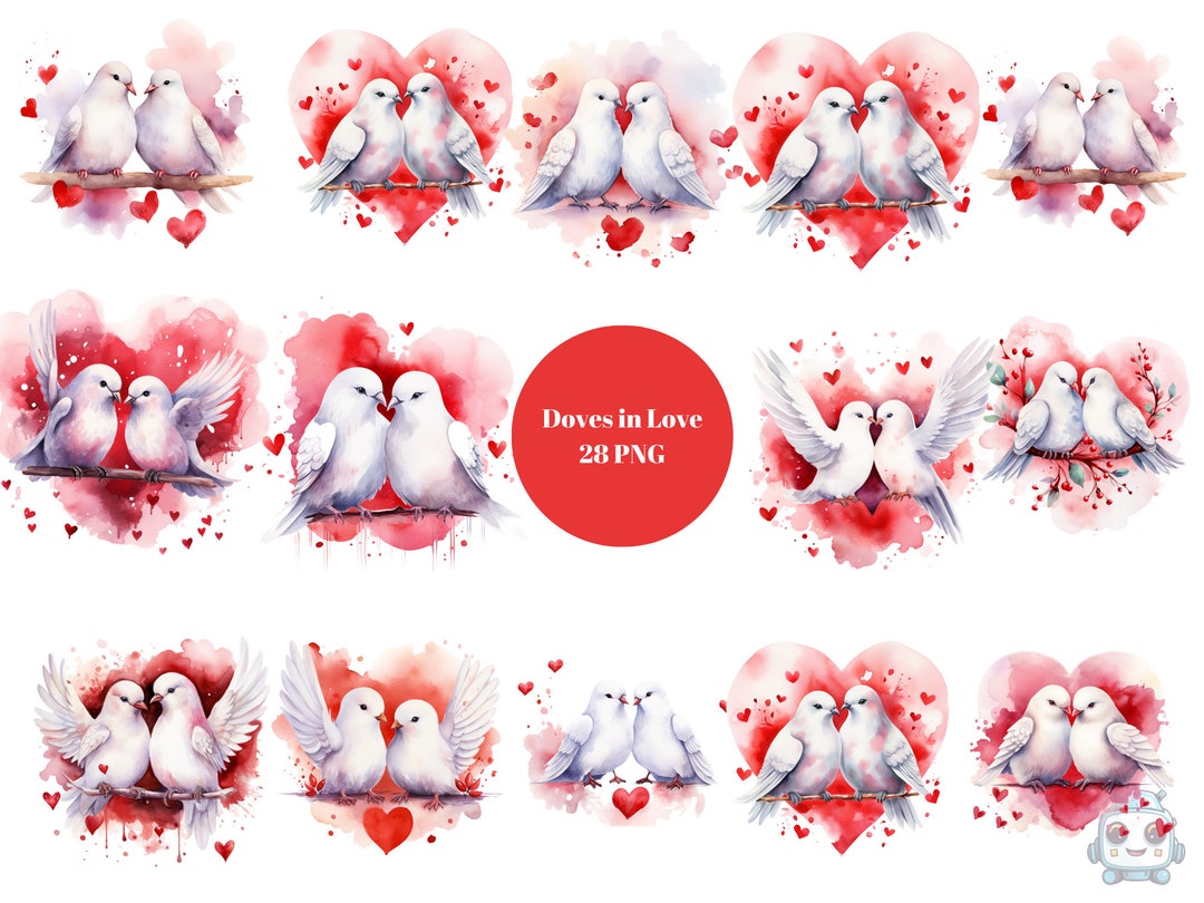 28 Doves in Love Watercolor Clipart, Valentines Day, PNG Digital Files ...
