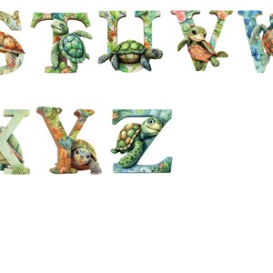 Watercolor Turtle Alphabet Clipart, PNG Individual Images on ...