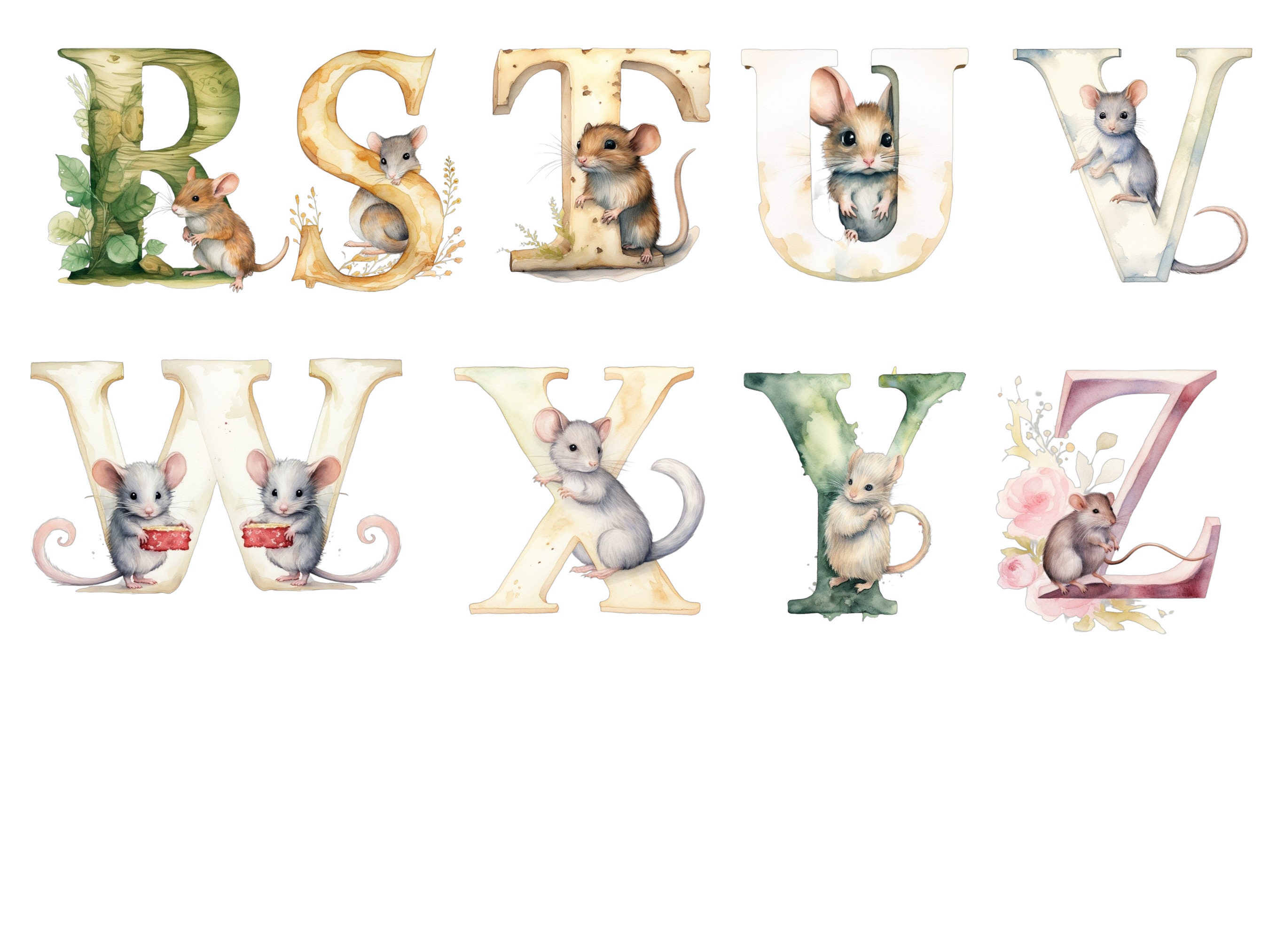Watercolor Mouse Alphabet in PNG for Commercial Use Instant Download ...