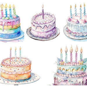 Watercolor Birthday Cake Clipart, PNG Digital Files on Transparent ...