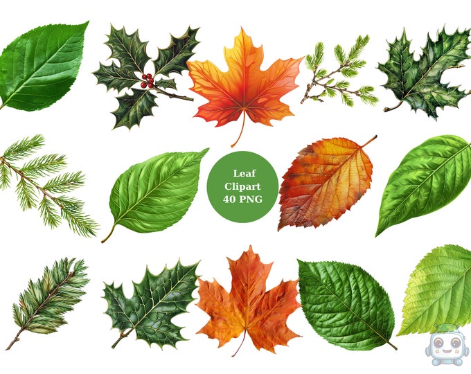 Doodled Leaves Clip Art, PNG Leaf Digital Stamp Printable & Photoshop ...