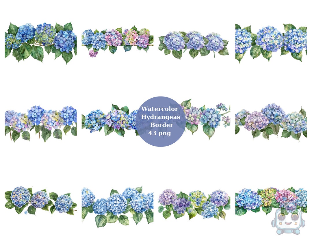 43 Hydrangeas Borders Watercolor Clipart, Floral Clipart, PNG Digital ...