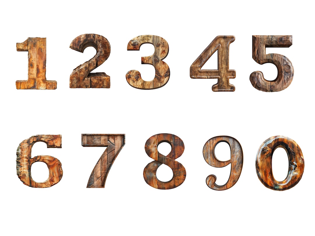 Watercolor Wood Numbers Clipart, PNG Individual Images, Commercial Use ...
