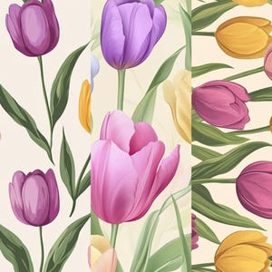 Colorful Tulip Digital Paper Bundle - Spring Floral Backgrounds ...