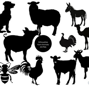 Farm Animals Silhouettes Clipart, PNG Individual Images on Transparent ...