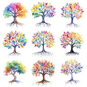 Colorful Tree Clipart Collection, 27 PNG Images, Perfect for Eco-themed ...