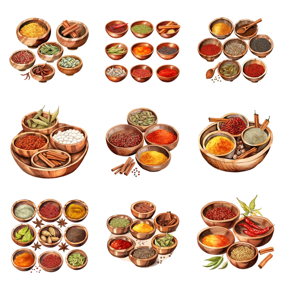 36 Indian Spices Watercolor Clipart, India Clipart, PNG Individual ...