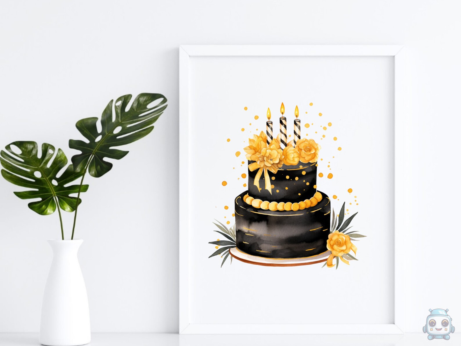 37 Black and Gold Birthday Cakes Watercolor Clipart, Party Clipart, PNG ...