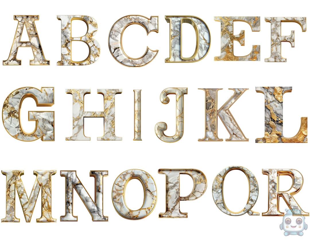 Watercolor Gold Marble Alphabet Clipart, PNG Individual Images on ...