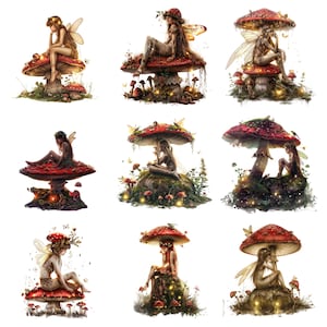 22 Fairies With Mushrooms Clipart, Fantasy Clipart, PNG Individual ...