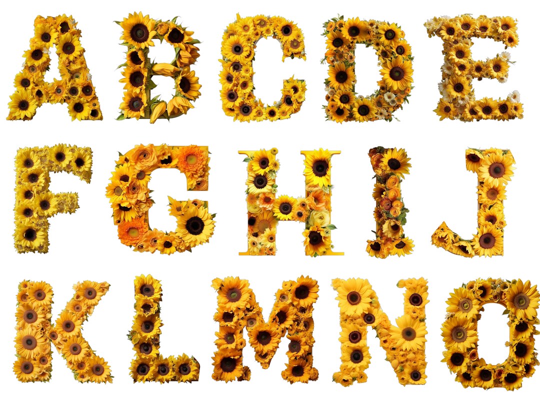 Sunflowers Alphabet , Clipart, 12x12, Commercial Use, Transparent ...