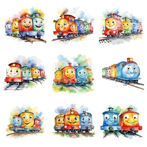 23 Happy Trains Watercolor Clipart, Kids Clipart, PNG Individual Images ...