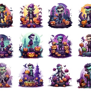 Halloween Zombie Watercolor Clipart, Halloween Clipart, PNG Individual ...