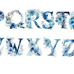 Watercolor Floral Blue Alphabet Clipart , Floral Alphabet, Transparent ...