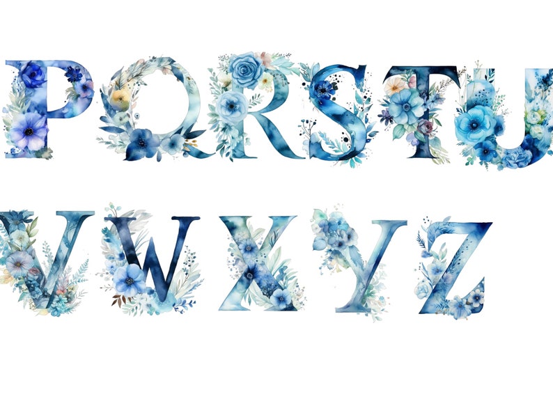 Watercolor Floral Blue Alphabet Clipart , Floral Alphabet, Transparent ...