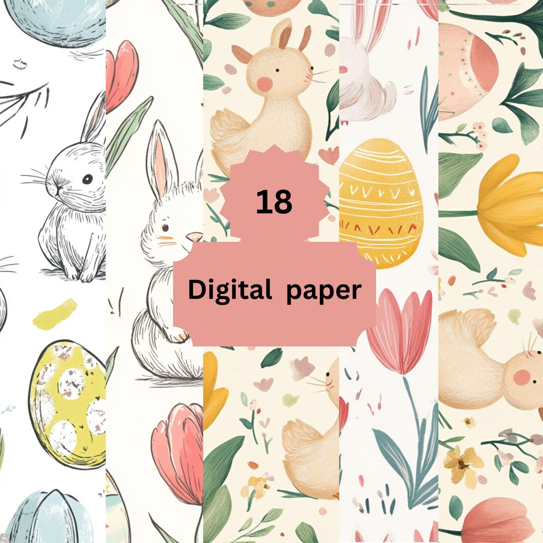 Easter Bunny Digital Paper, Cute Pastel Egg Spring Backgrounds for ...