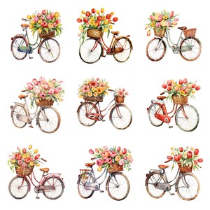 20 Floral Bicycles Watercolor Clipart, Floral Clipart, PNG Individual ...