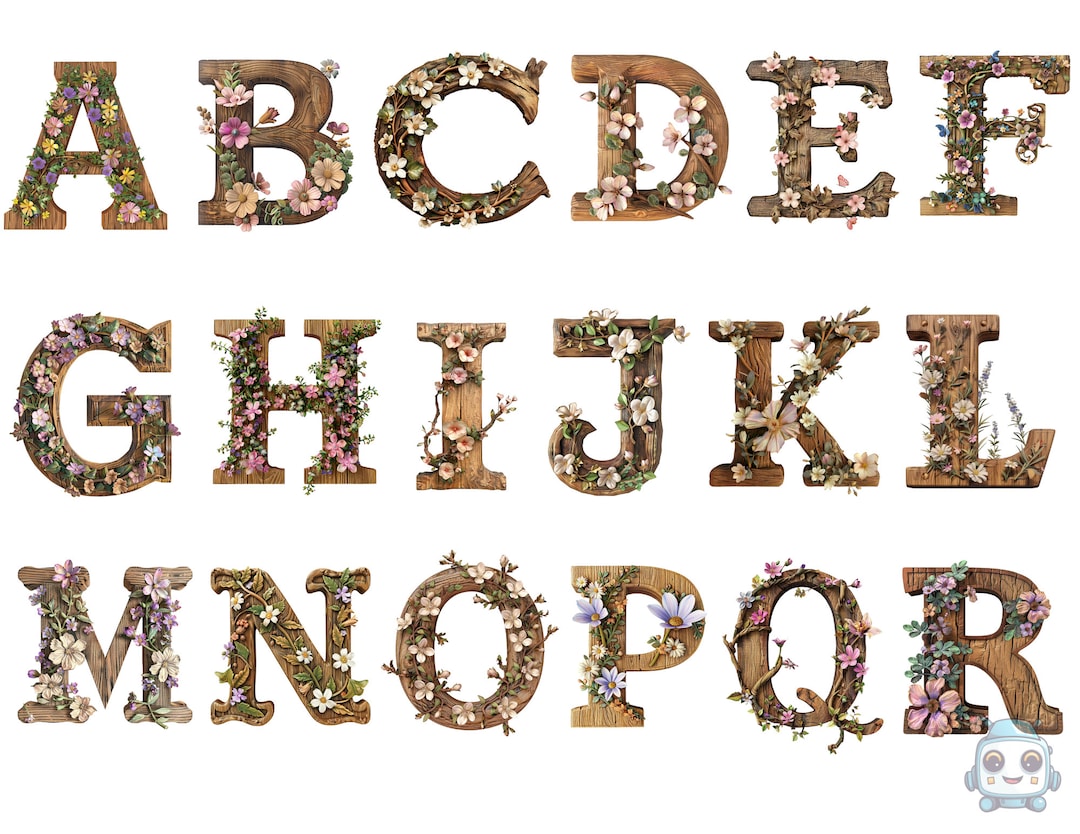 Floral Wood Alphabet, Letters Png, Alphabet Png, Instant Download for ...