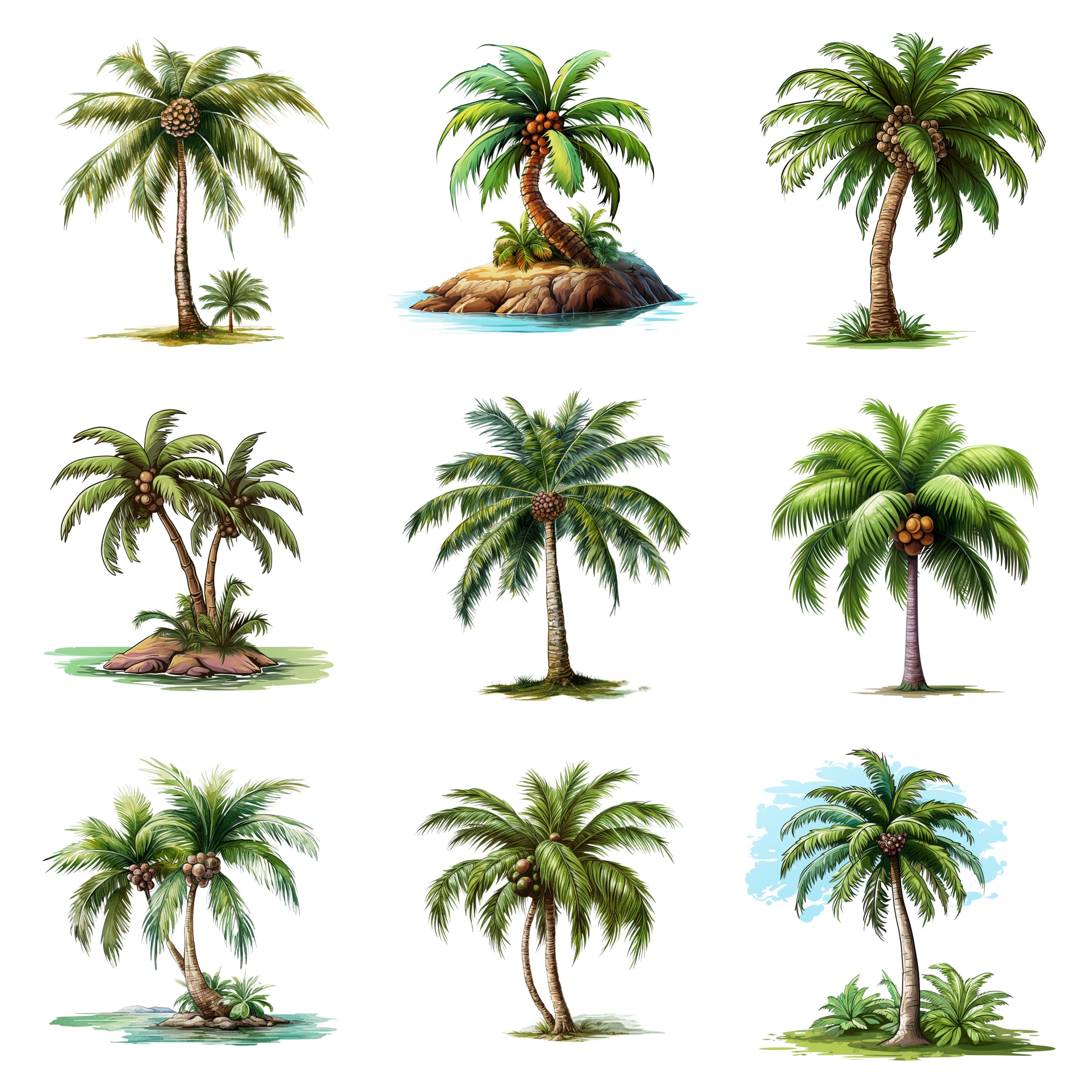 Coconut Tree Clipart PNG Digital Files on Transparent - Etsy