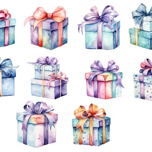 Watercolor Present Boxes Clipart, PNG Digital Files on a Transparent ...