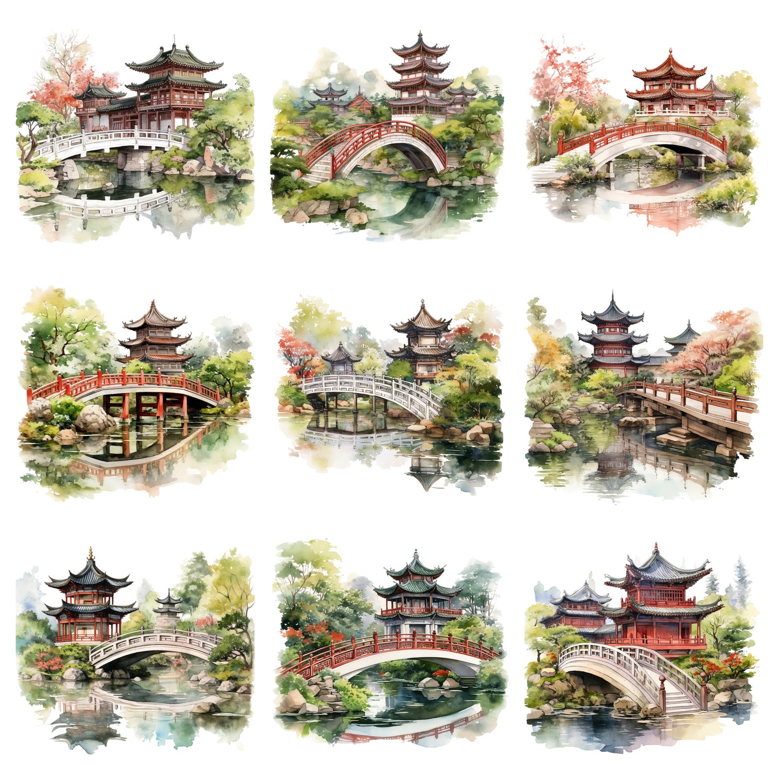 35 Chinese Architecture Watercolor Clipart, China Clipart, PNG ...