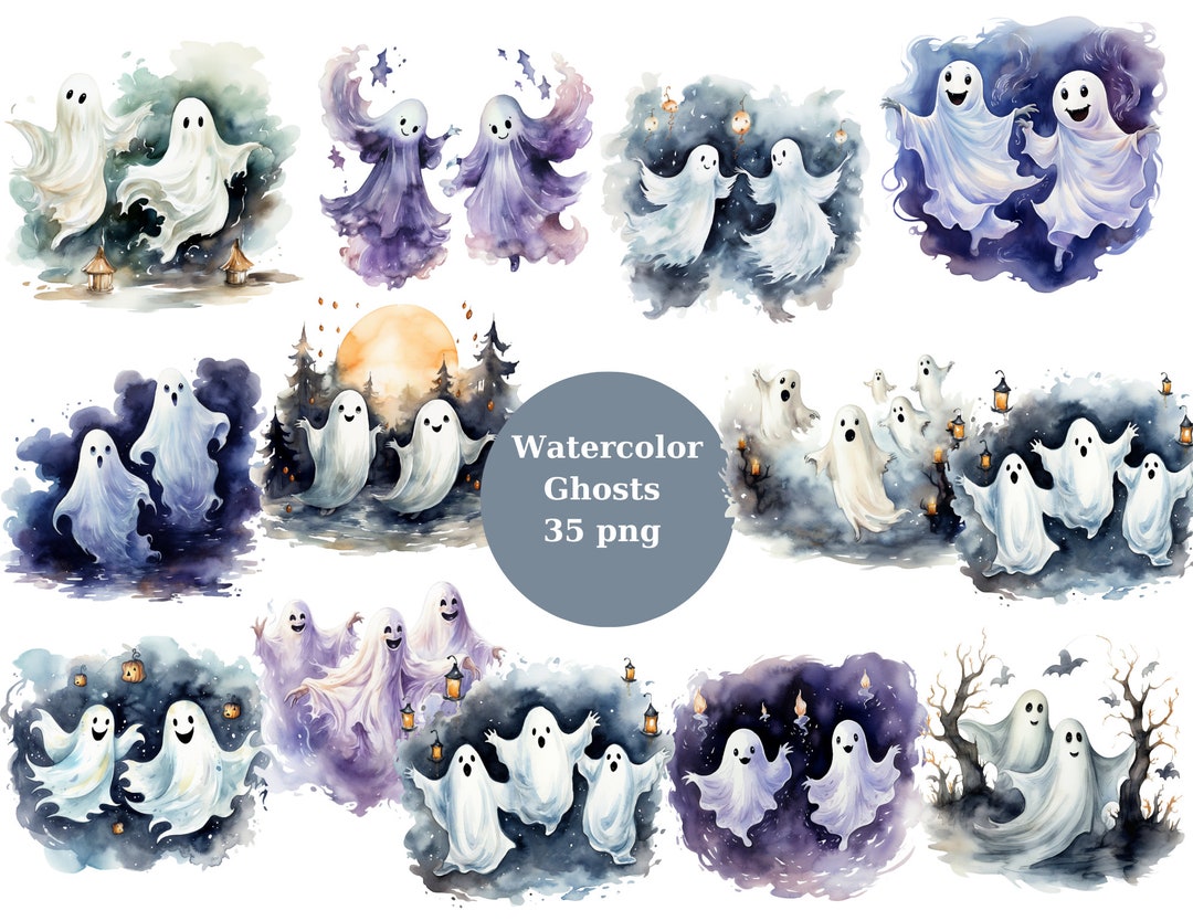Watercolor Ghosts , Halloween , PNG Digital Files on a Transparent ...