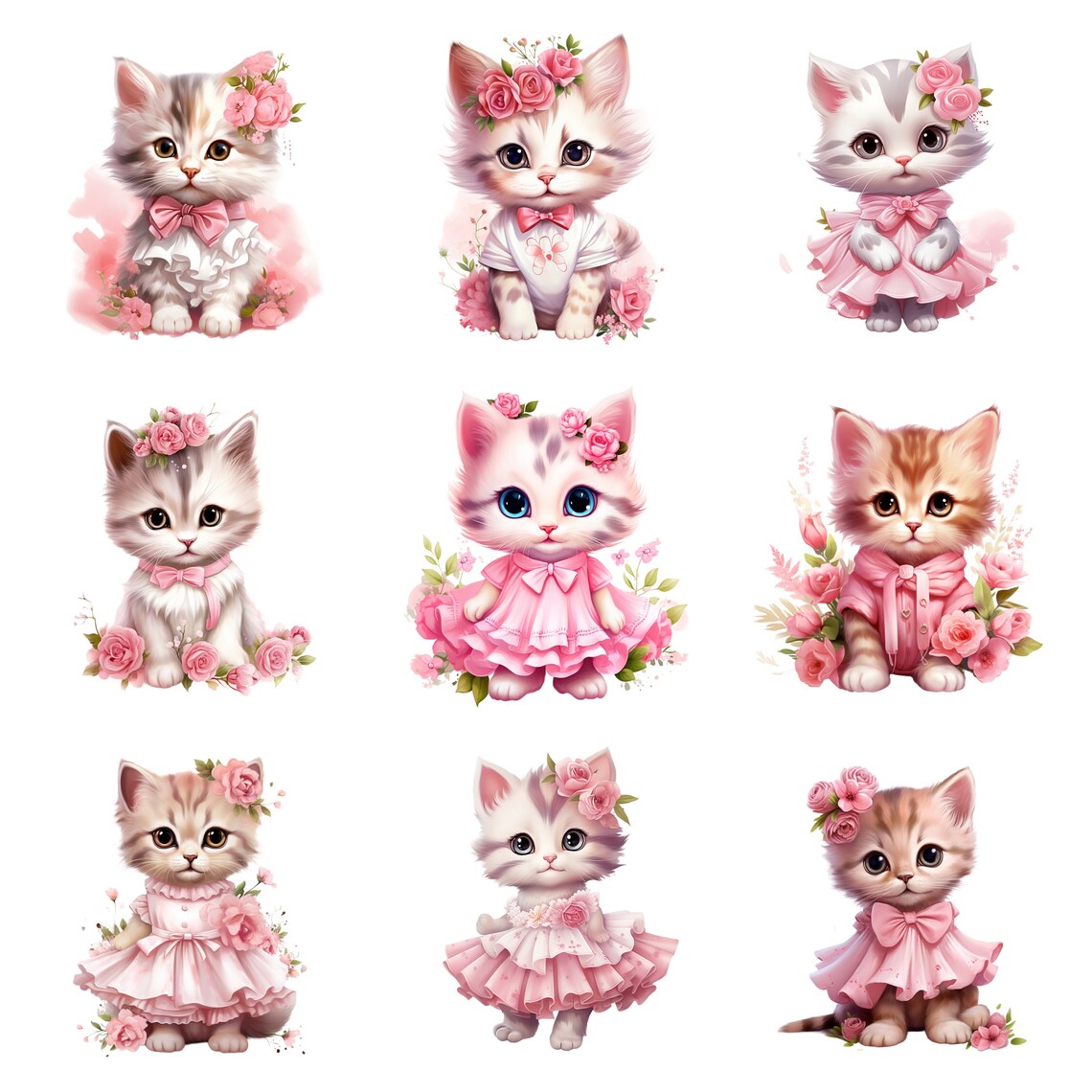 Watercolor 43 Cute Kitten Clipart, PNG Individual Images on Transparent ...