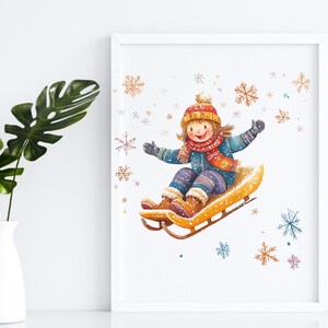 17 Kids on Sleds Watercolor Clipart, Winter Clipart, PNG Individual ...